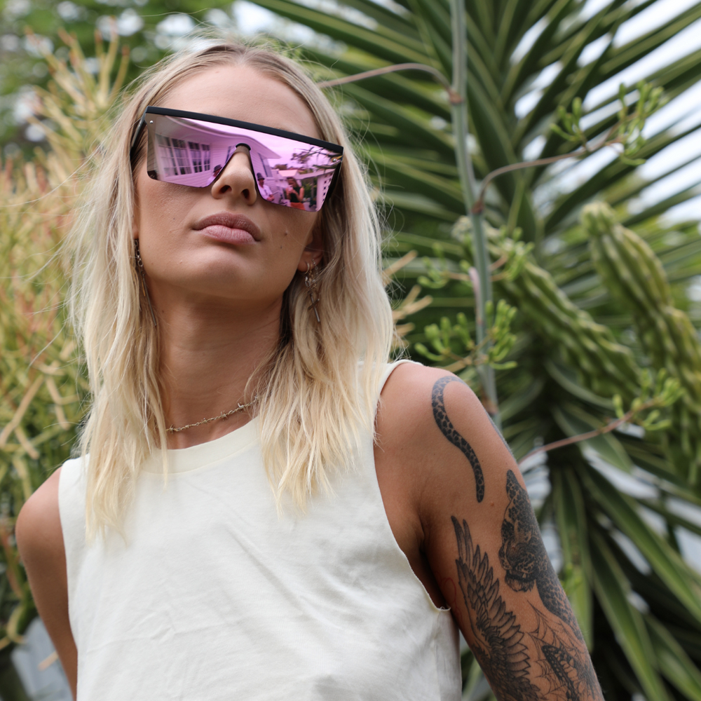 The Bar Sunglasses - Black & Pink Flash Mirror | SIN Eyewear