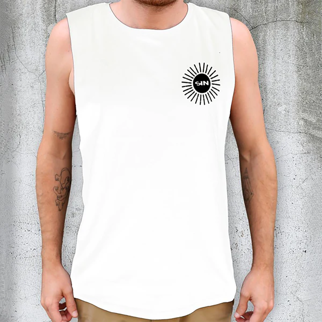 Mens East Coast Sun Chasers Muscle Tee White | SIN Eyewear